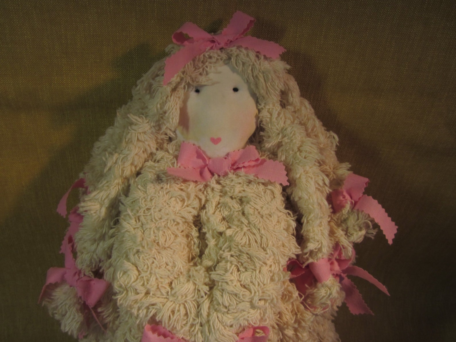 24 Fringed Fabric Girl Mop Doll With Pink Bows Muslin | Etsy