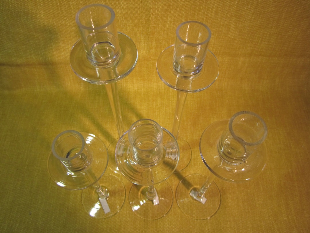 Set of 5 Glass Candlesticks, by International Silver Company, 11",10 1/ ...