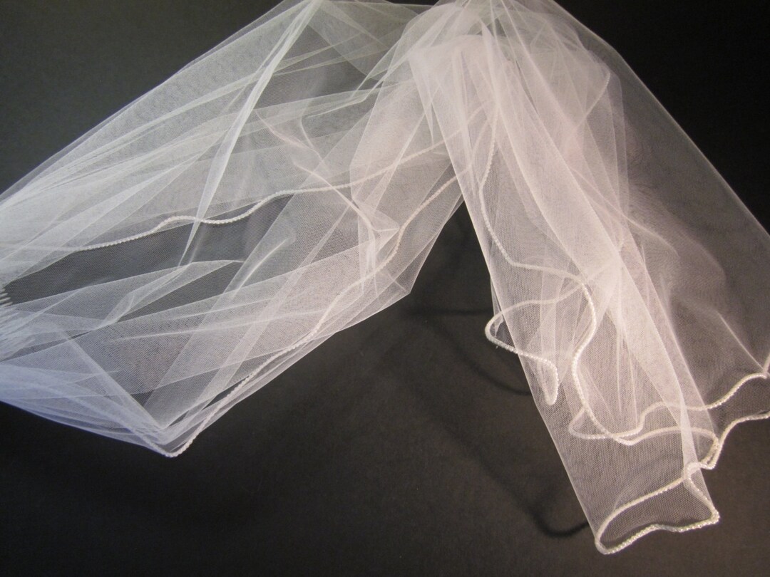 39" White/champagne Tulle Wedding Veil, Handmade, Simple Pearl Edge and ...