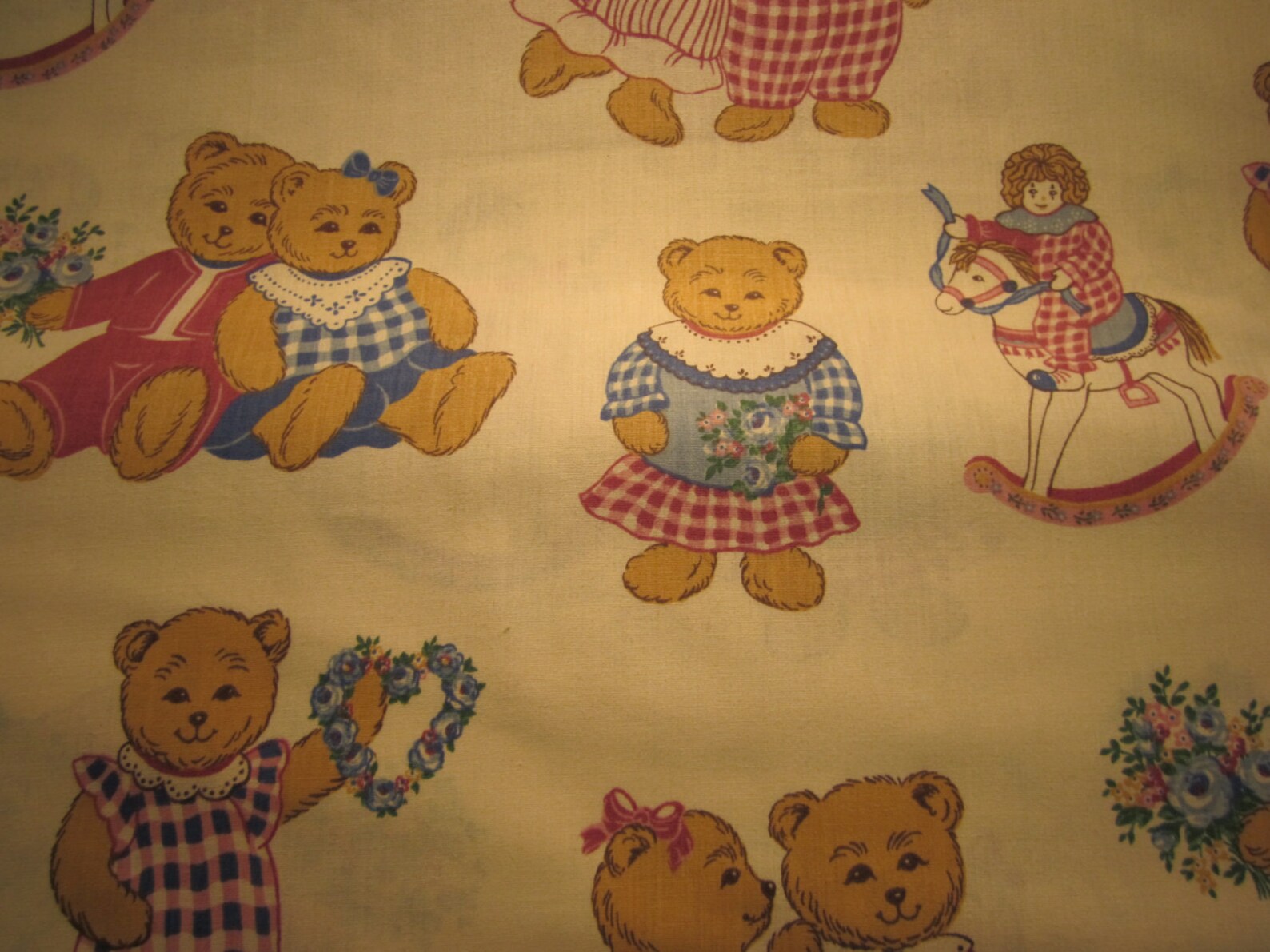 Springmaid Cozy Cafe,vintage Fabric, off White With Teddy Bears in Pink ...