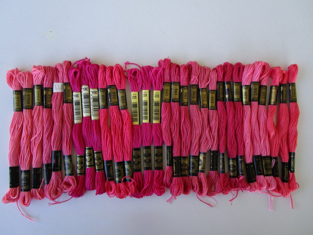 10 Shades Hot Pink Fuchsia Mauve Rose Peachy, DMC 6 Strand Cross Stitch ...