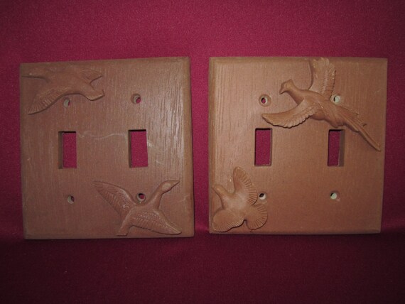 Set 2 double switch plates w/ birdsmolded pecan resin | Etsy
