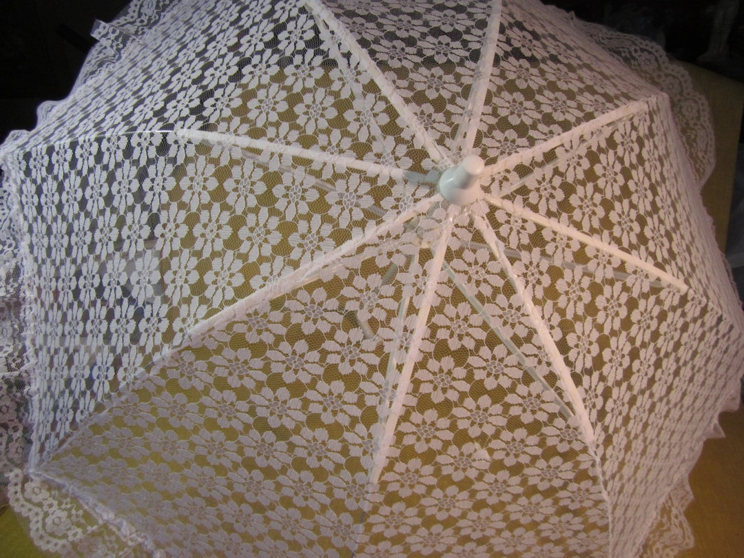 23" X 30" Open White Lace Parasol, Wedding Decor, Flower Girl, Bride ...