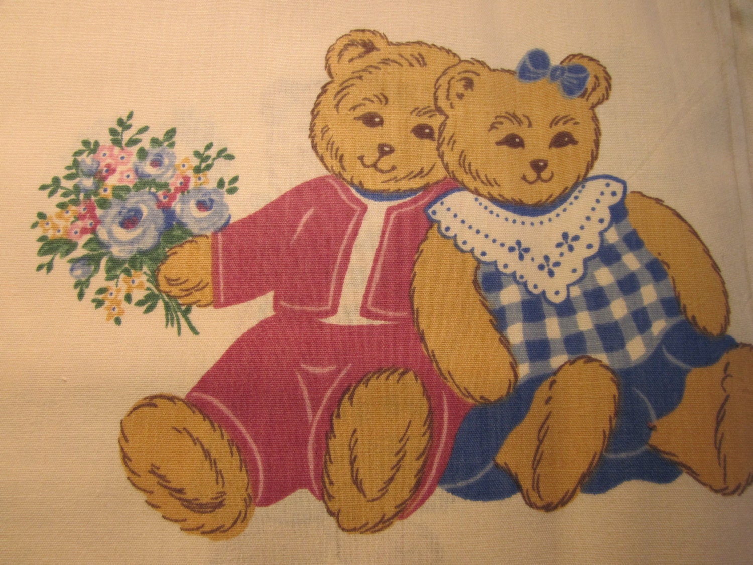 Springmaid Cozy Cafe,vintage Fabric, off White With Teddy Bears in Pink ...