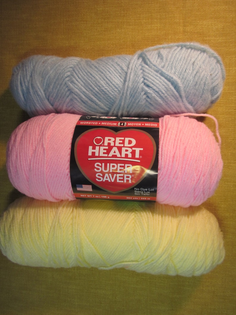 3 Skeins Yarn Pink Yellow Light Baby Blue Red Heart | Etsy
