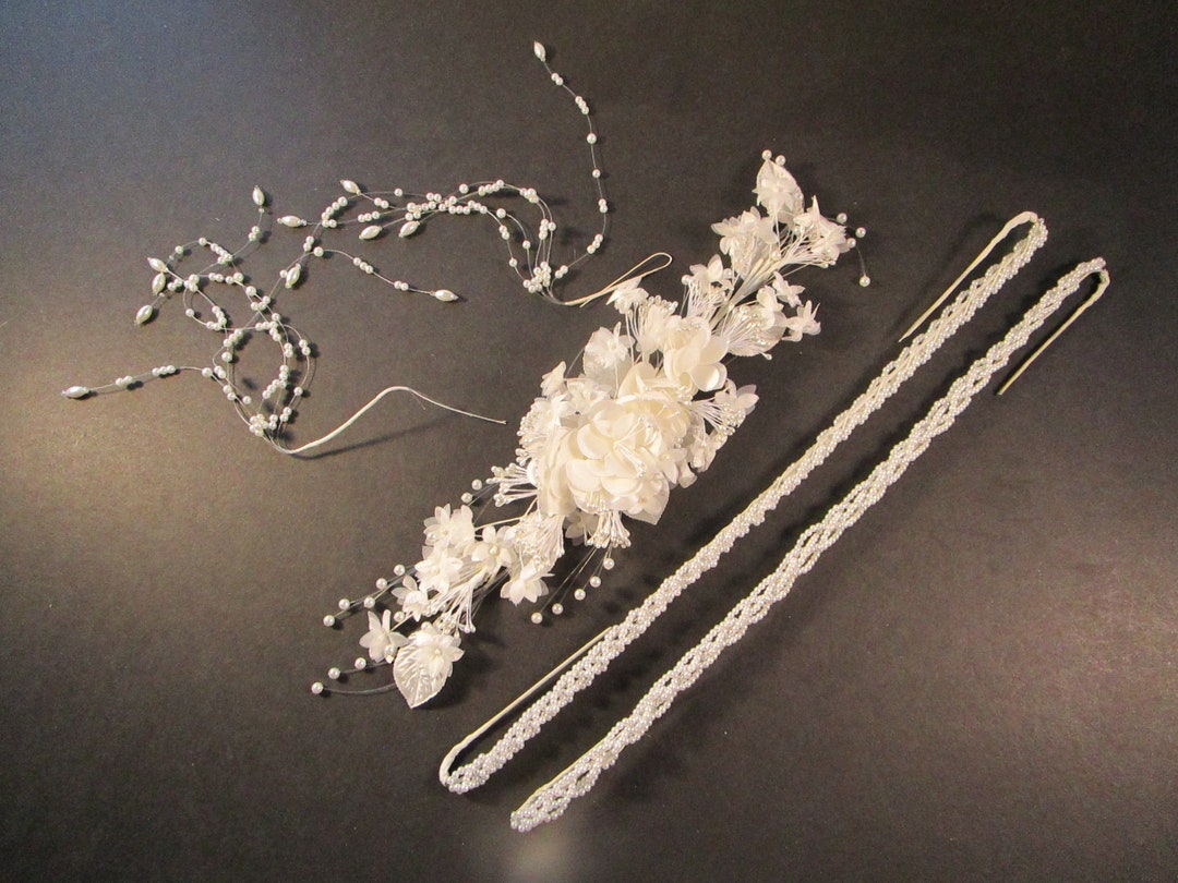 5 Piece White Wedding Sprays Accessories Head Gear on Wire, 1 14 Rose ...
