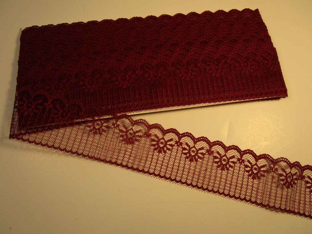 10 Yds Burgundy Wine Red Lace, 1.75" Wide, Unknown Maker, Misc Fiber ...