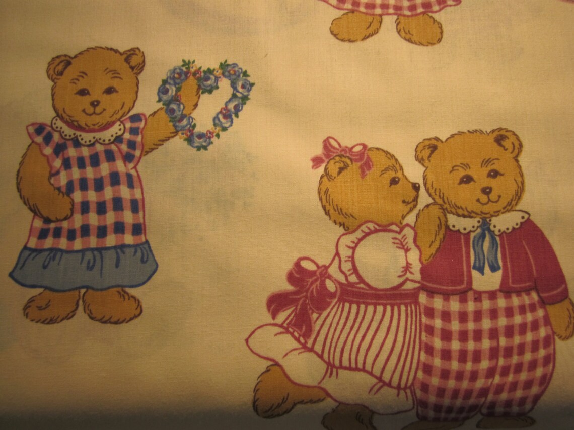 Springmaid Cozy Cafe,vintage Fabric, off White With Teddy Bears in Pink ...