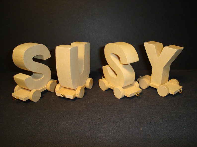 SUSY Wood Letter Name Train 2x3 Unfinished for | Etsy