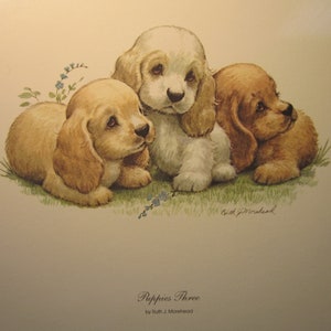 Puppies Three, Vintage 1987 12x14 Baby Puppy Print by Ruth Morehead ...