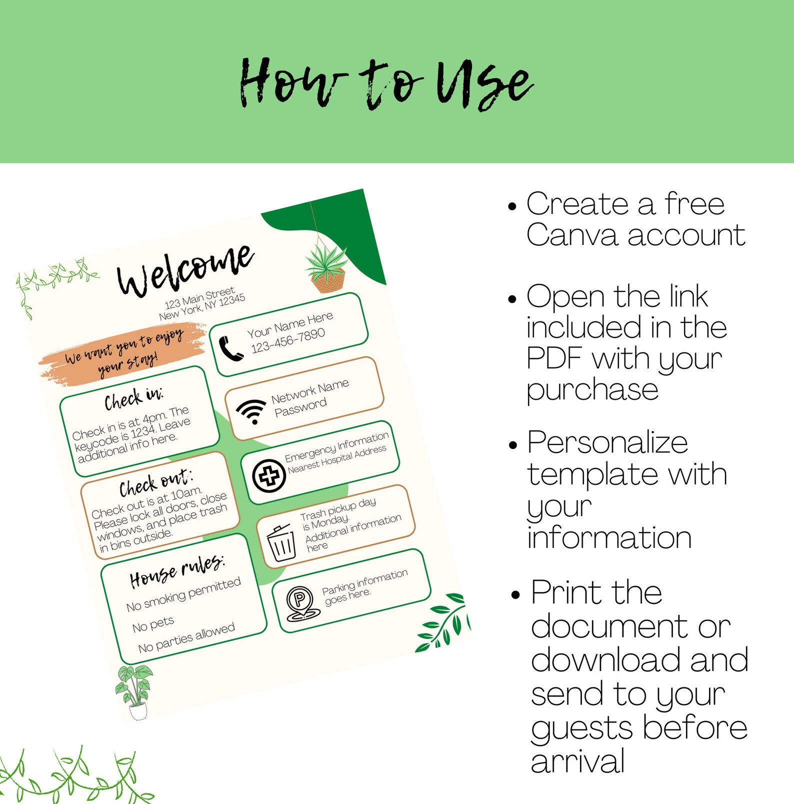 1 Page Welcome Letter for Airbnb or VRBO Hosts and Guests - Editable ...