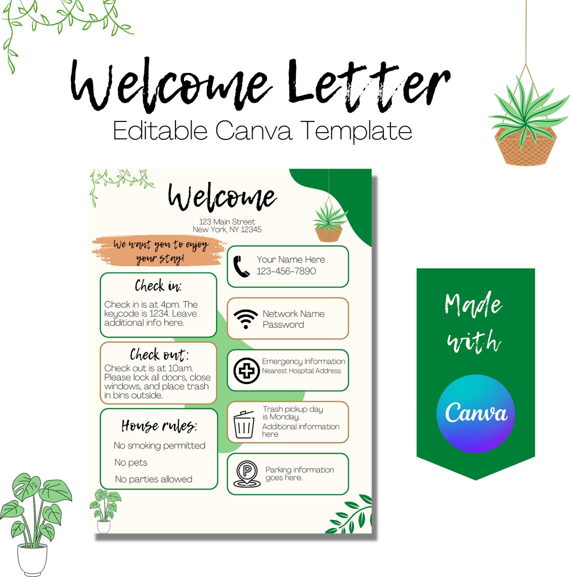 1 Page Welcome Letter for Airbnb or VRBO Hosts and Guests - Editable ...