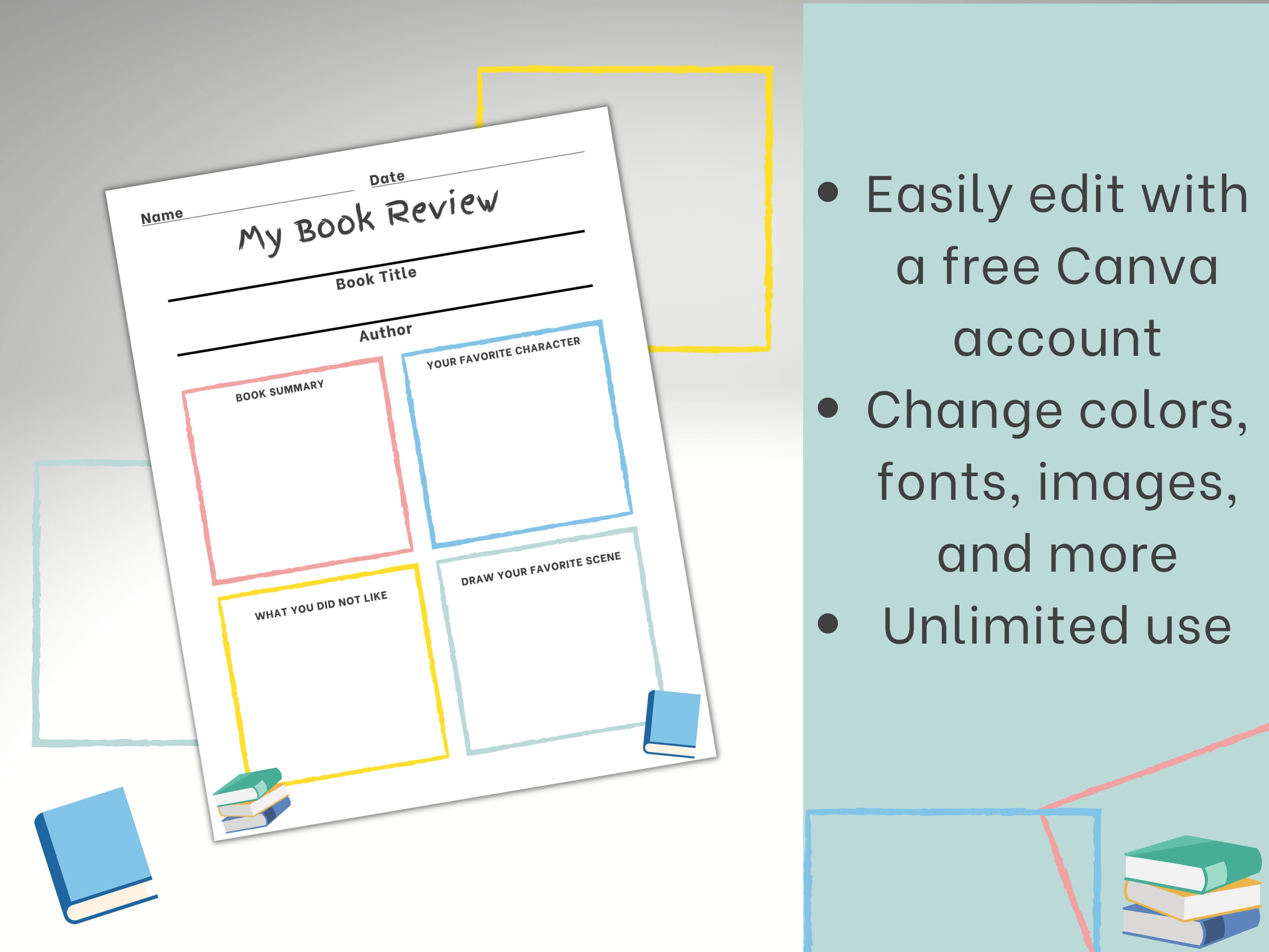 Elementary School Kids Book Review Canva Template - Reading Log - Book ...