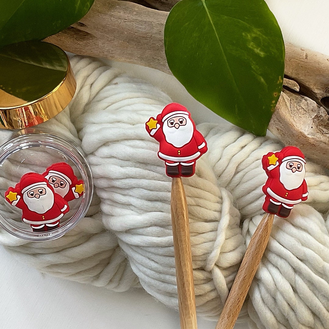 Knitting Stitch Stoppers, SANTA CLAUS Holding STAR, Christmas Set of 2 ...