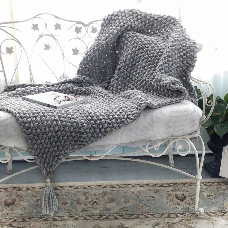 Hand Knit Throw - Etsy