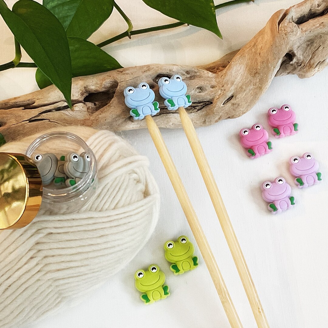 Colorful Happy Smiling Frog Stitch Stoppers, Set of 2 Knitting Needle ...
