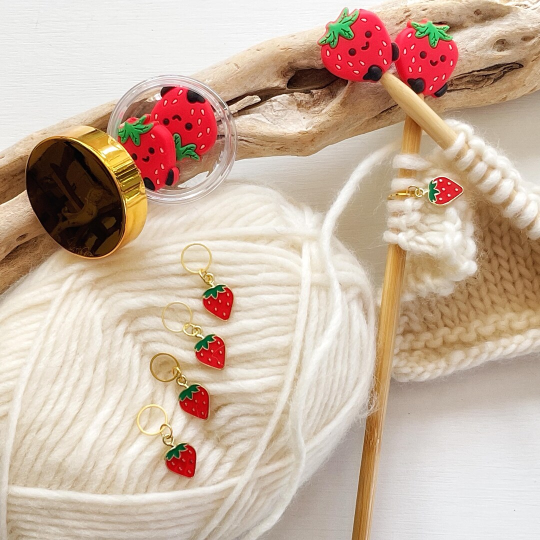 STITCH STOPPERS + MARKERS Set, 2 Strawberries Stitch Stoppers + 4 Fixed ...