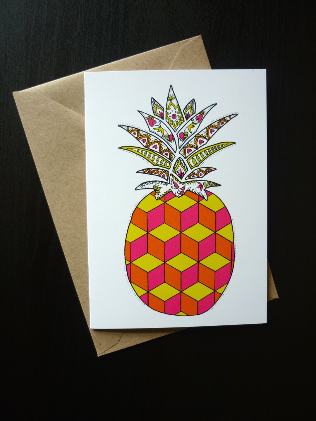 Blank Hand Drawn Pineapple Greetings Card, Available With Custom ...