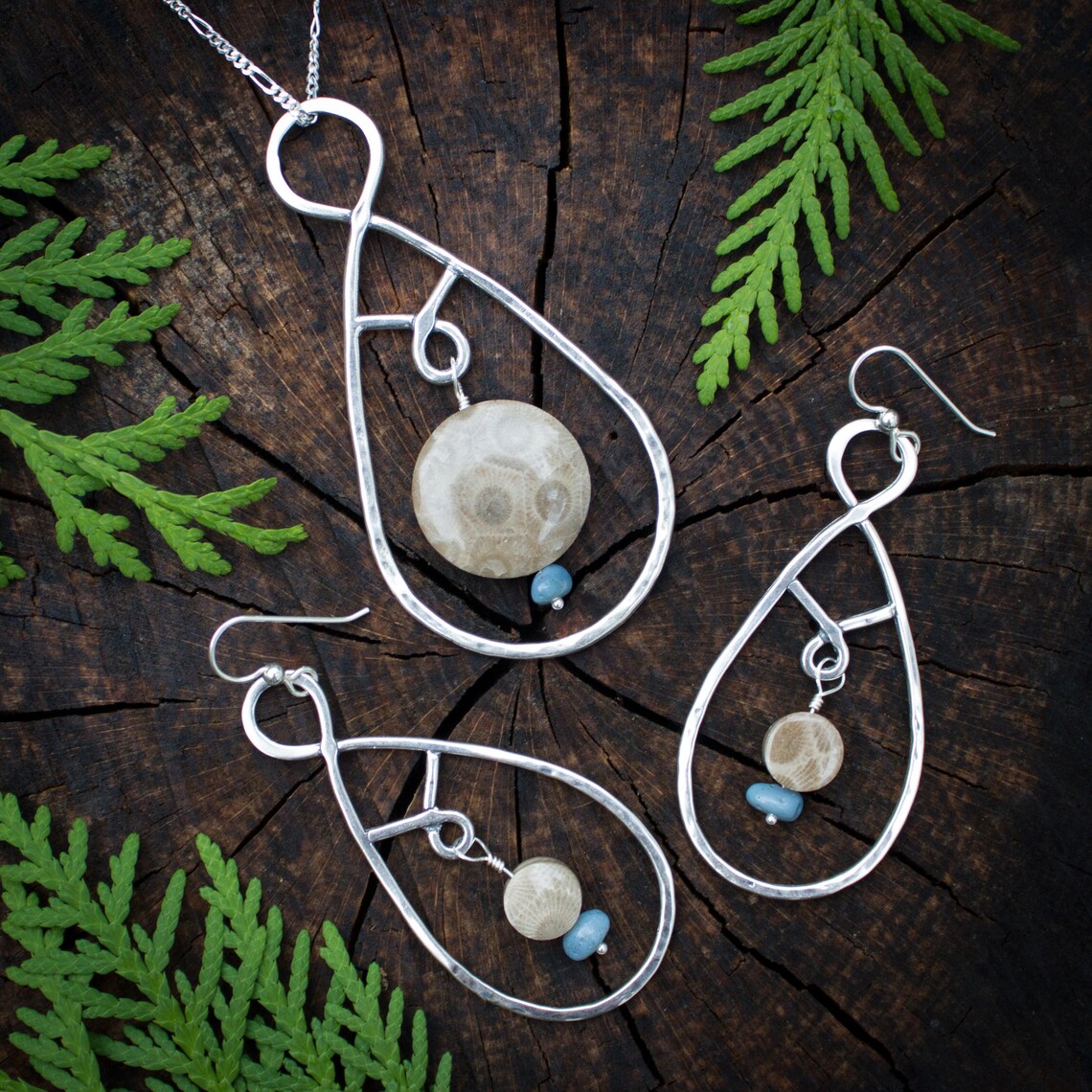 Petoskey Stone and Leland Blue Pendant, Michigan Jewelry - Etsy
