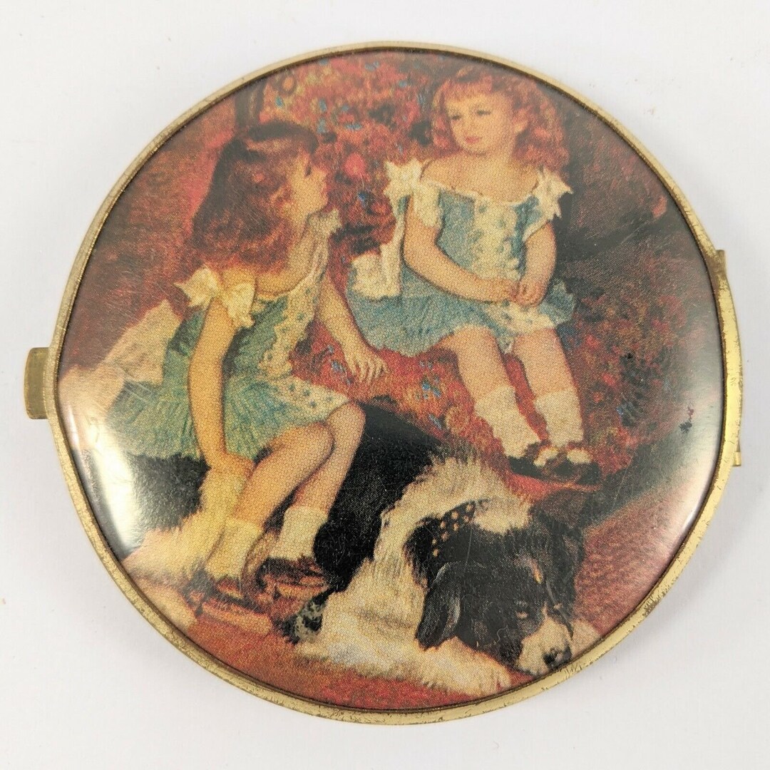 Antique Mirror Compact Brass Victorian Celluloid 2 Girls With - Etsy