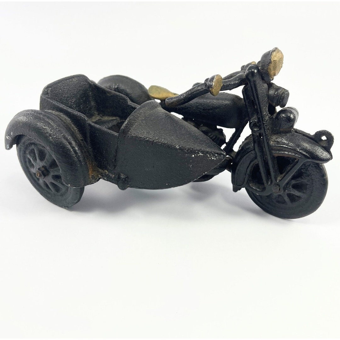 VINTAGE Cast Iron Motorcycle With Sidecar Black 8 Long - Etsy