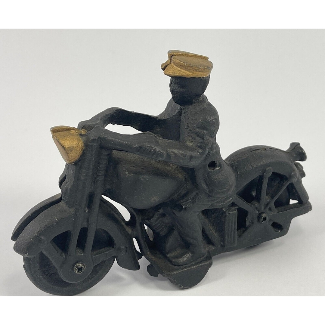 Vintage Cast Iron Toy Police Motorcycle Biker Cop - Etsy