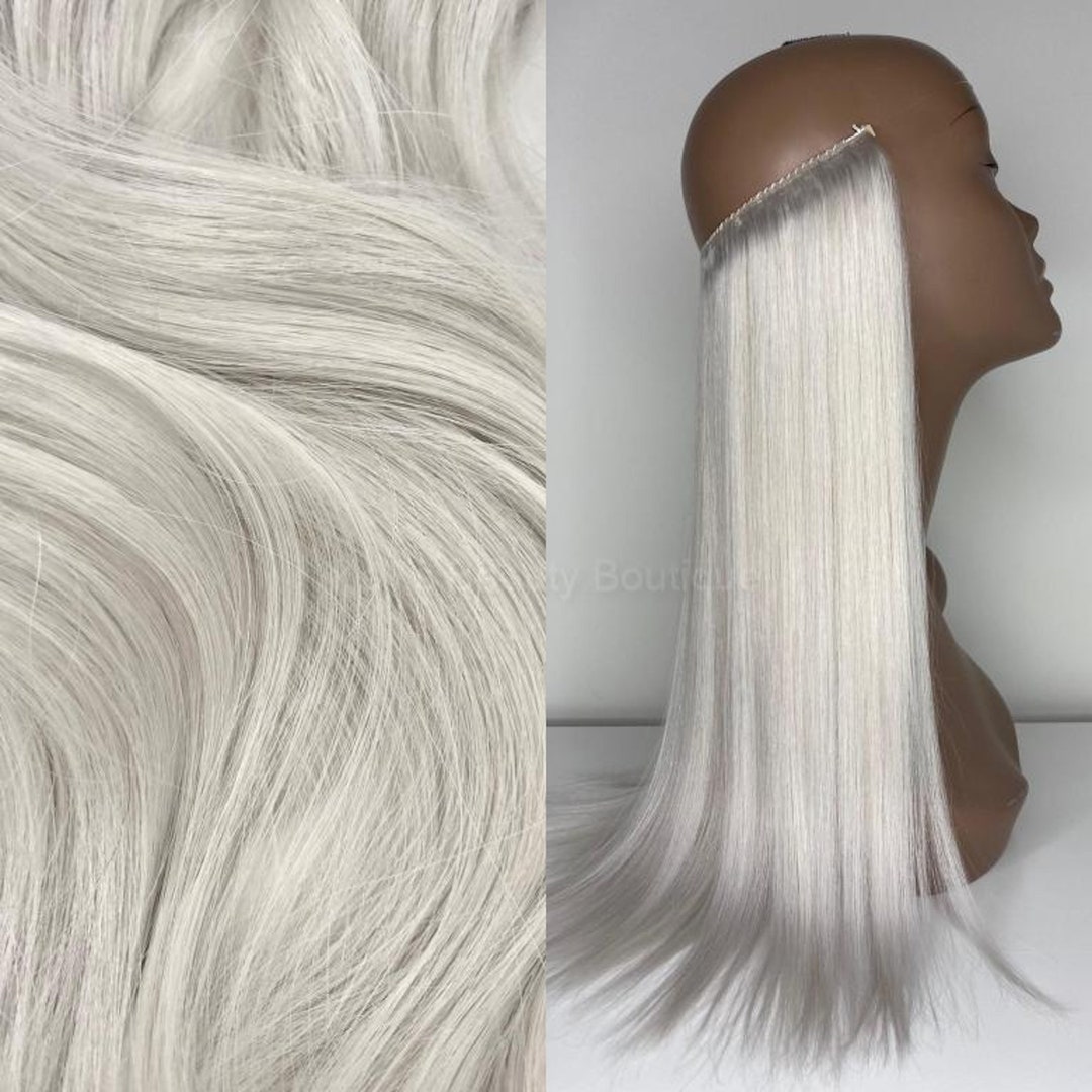WIRE Halo Extensions Light Silver White Gray Icy Silver 100% Human Hair ...