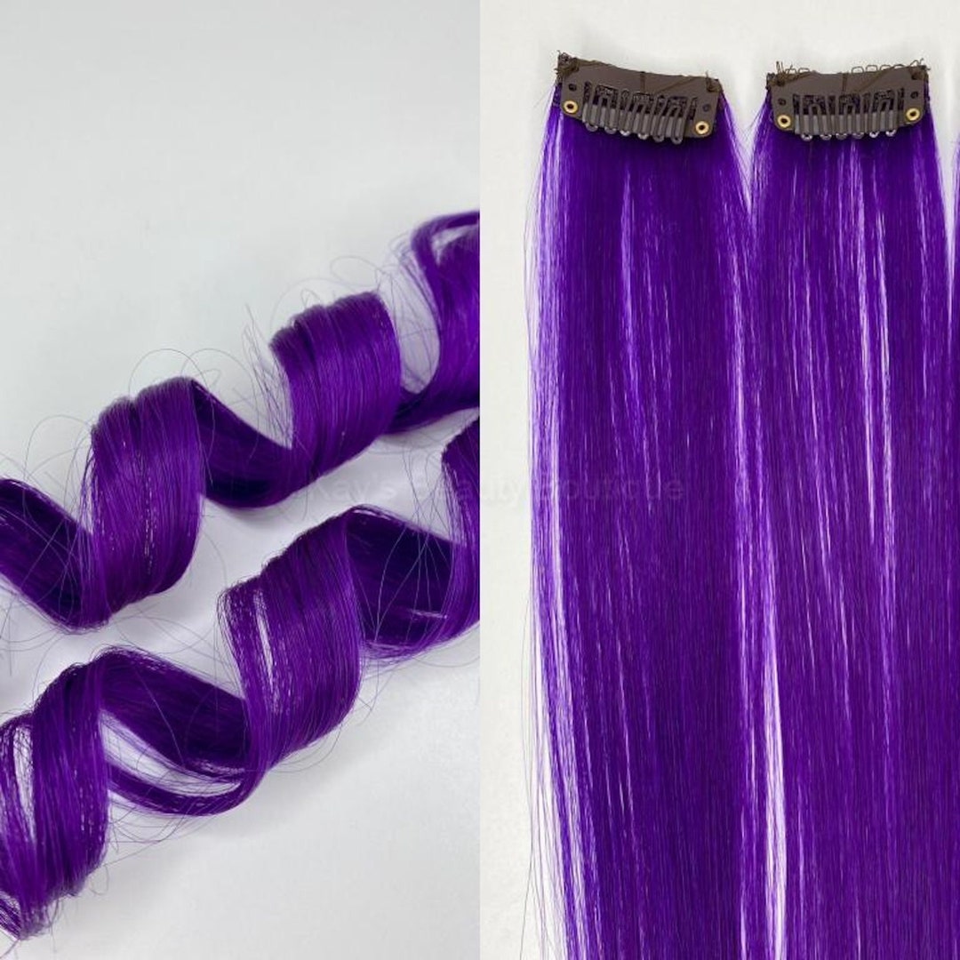 Bright Purple Strip Clip-in Extension 100% Human Hair 16" Streaks 1pc ...