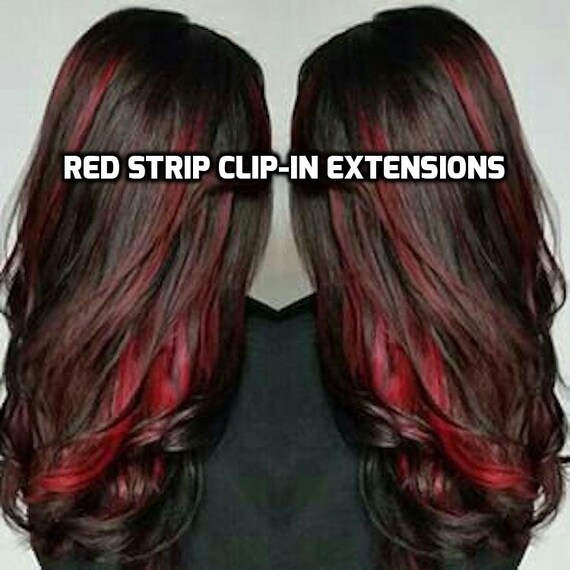 100% Human Hair Bright Red Strip Clip-in extensions streaks | Etsy