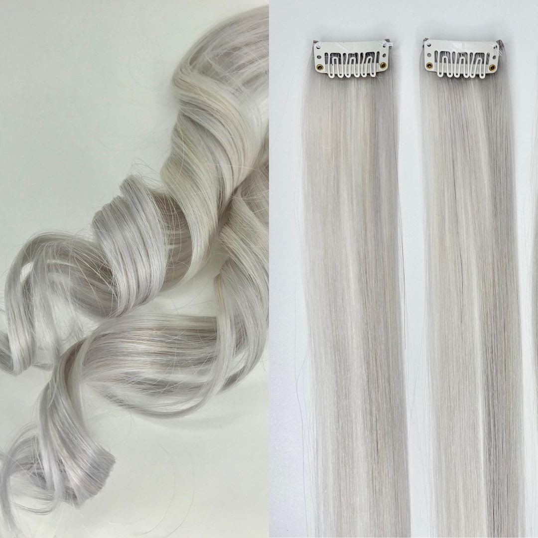 White Icy Silver Strip Clip-in Extension 100% Human Hair Streaks 1pc - Etsy