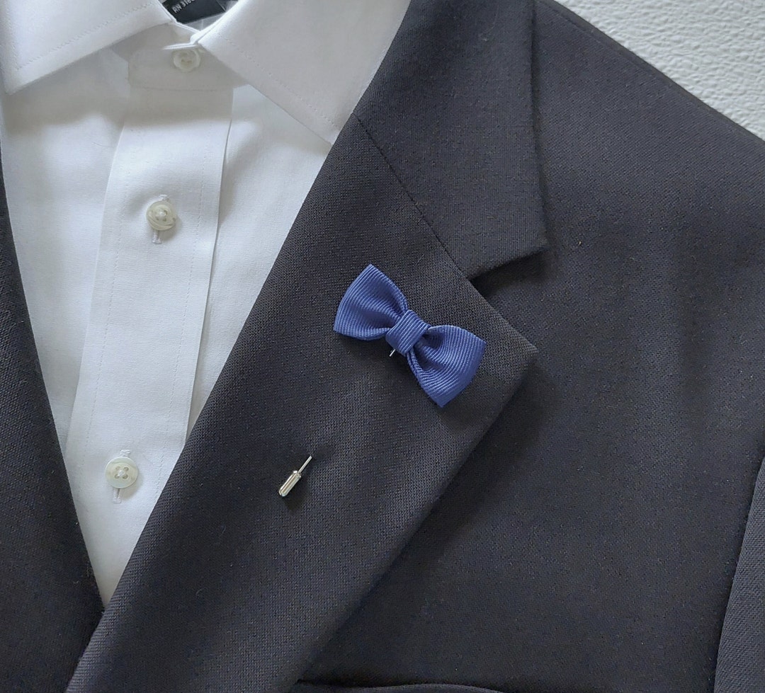 Navy Blue Lapel Bow Tie Pin for a Men - Brooch Boutonniere Suit ...