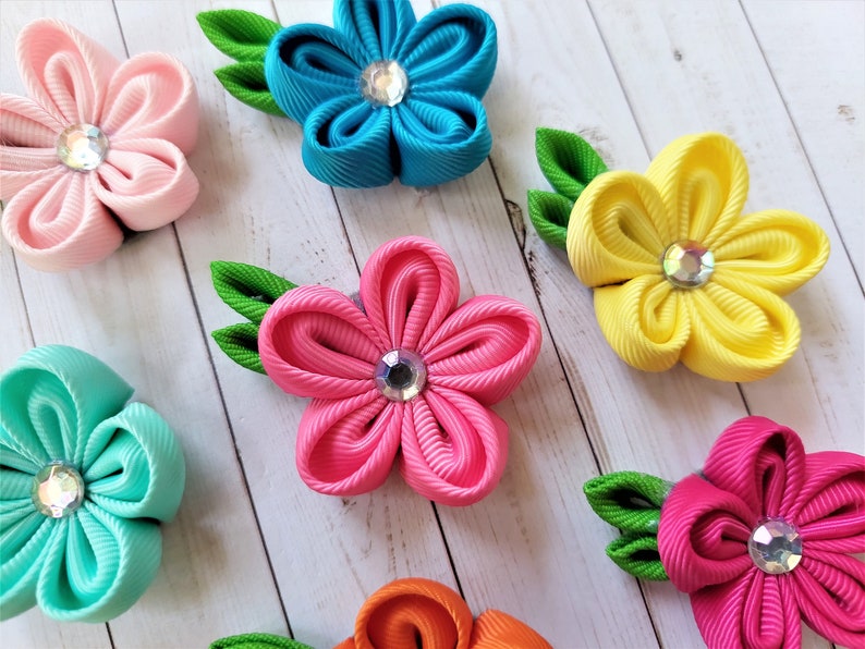 Handmade Kanzashi Flower Hair Clip – Grosgrain Ribbon Alligator Clip - Etsy