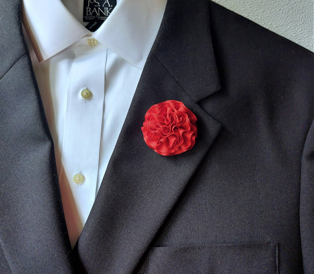 Red Carnation Lapel Pin - Floral Brooch Boutonniere for Men's Suit ...