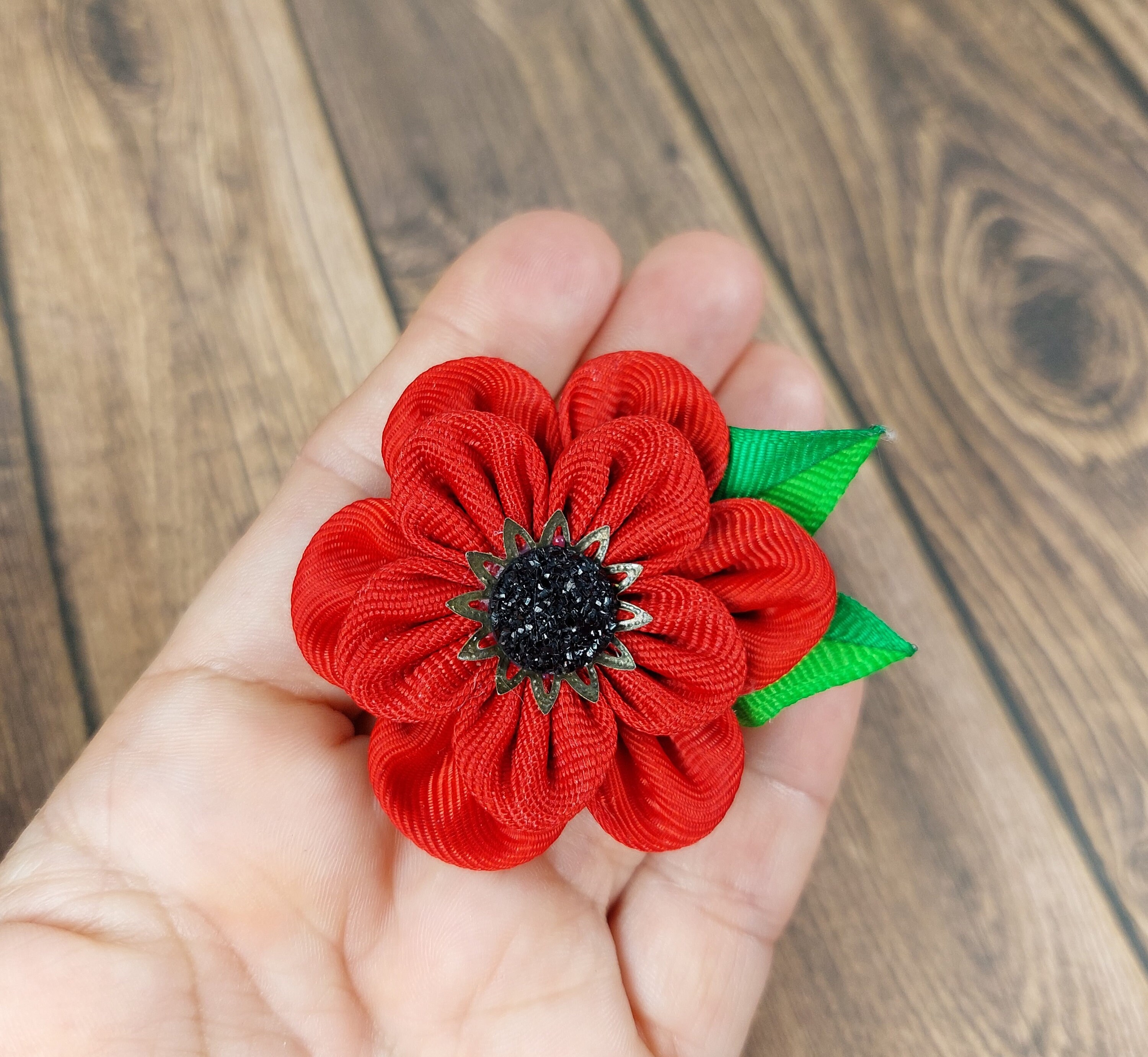 Red Poppy Flower Lapel Pin Brooch - Kanzashi Boutonniere for Men's Suit ...