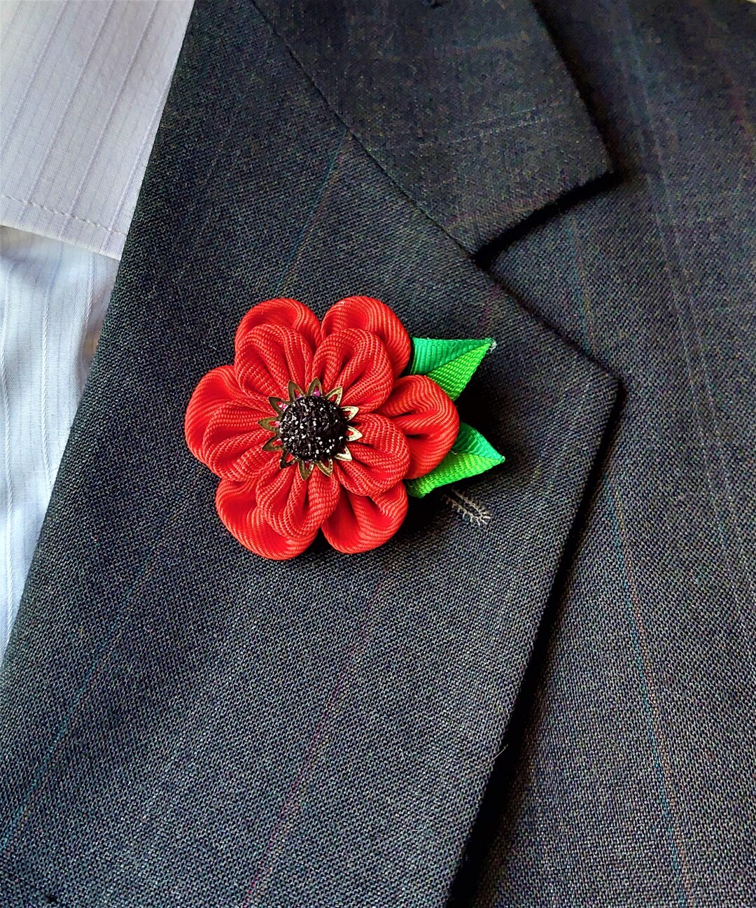 Red Poppy Flower Lapel Pin Brooch - Kanzashi Boutonniere for Men's Suit ...