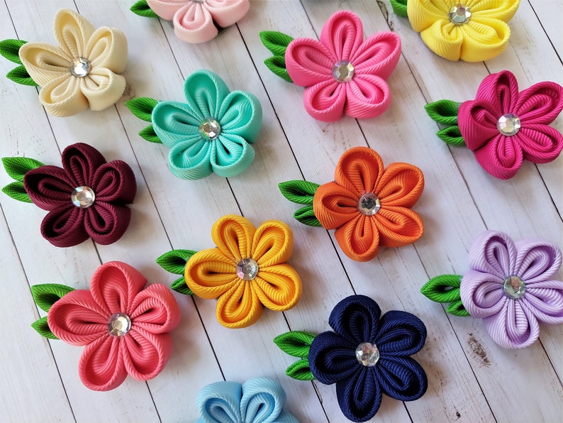Handmade Kanzashi Flower Hair Clip – Grosgrain Ribbon Alligator Clip - Etsy