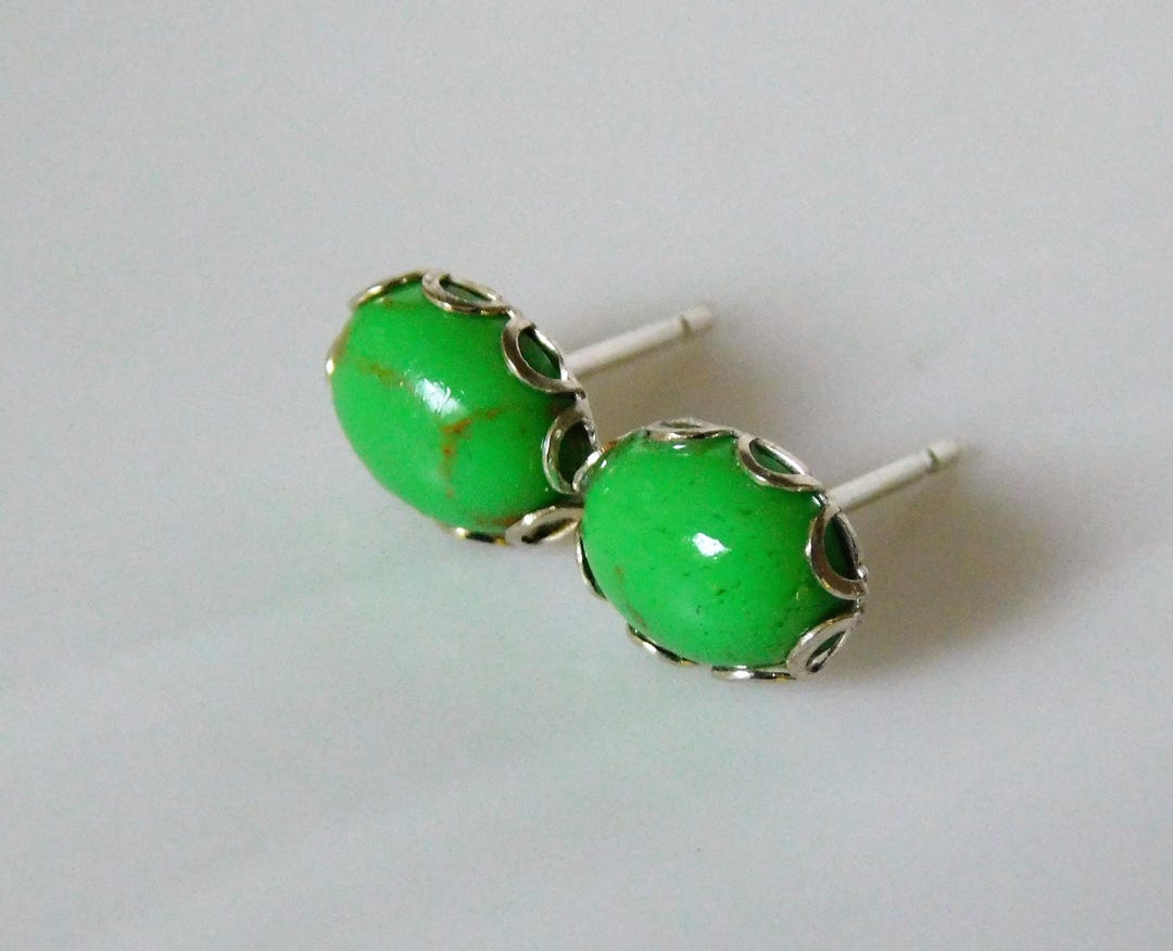 Green Gaspeite 8x6mm Stud Earrings ~ Southwestern Jewelry - Etsy