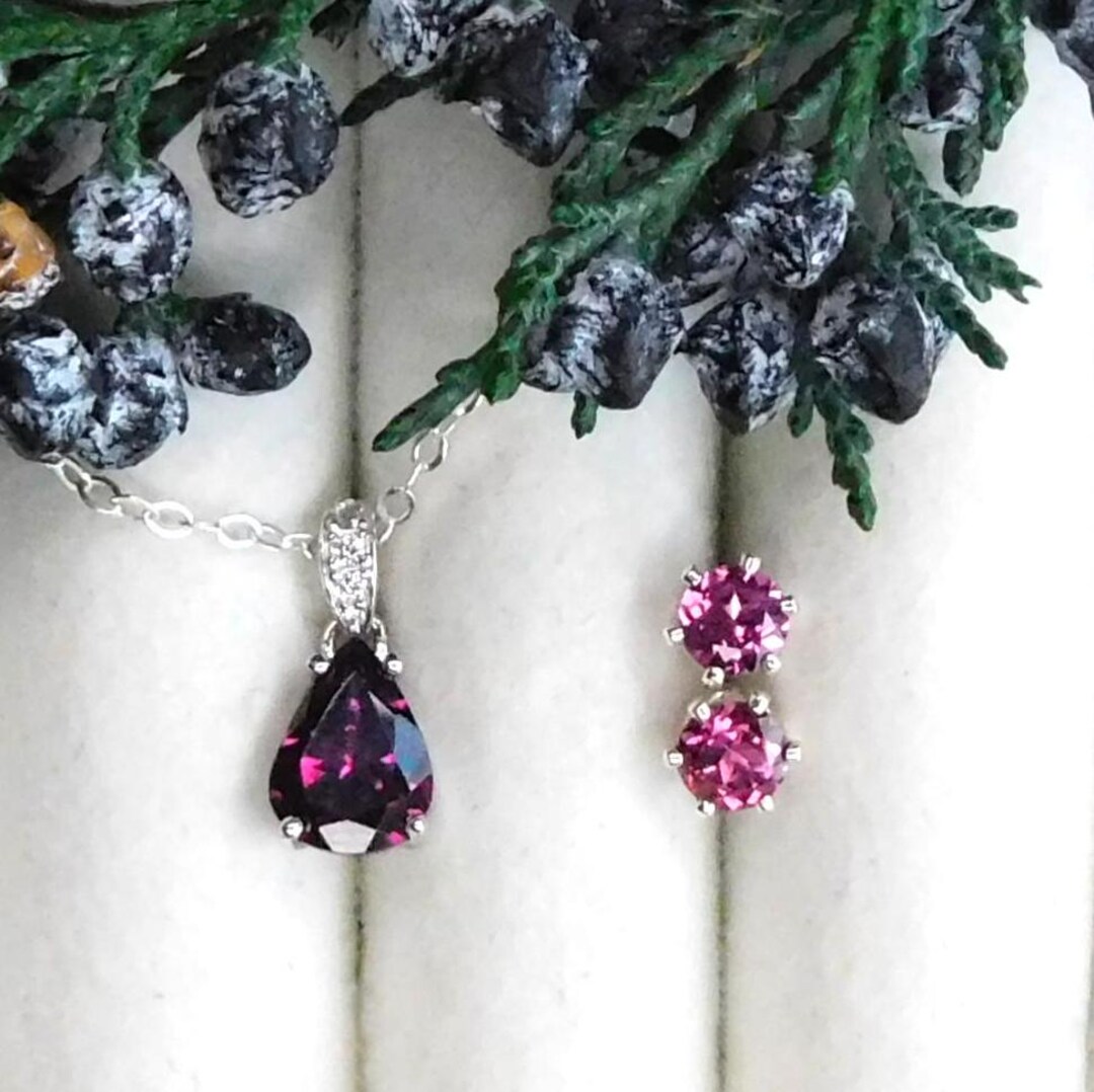 Pink Garnet Pendant or Jewelry Set ~ Rhodolite Necklace Earrings Set ...