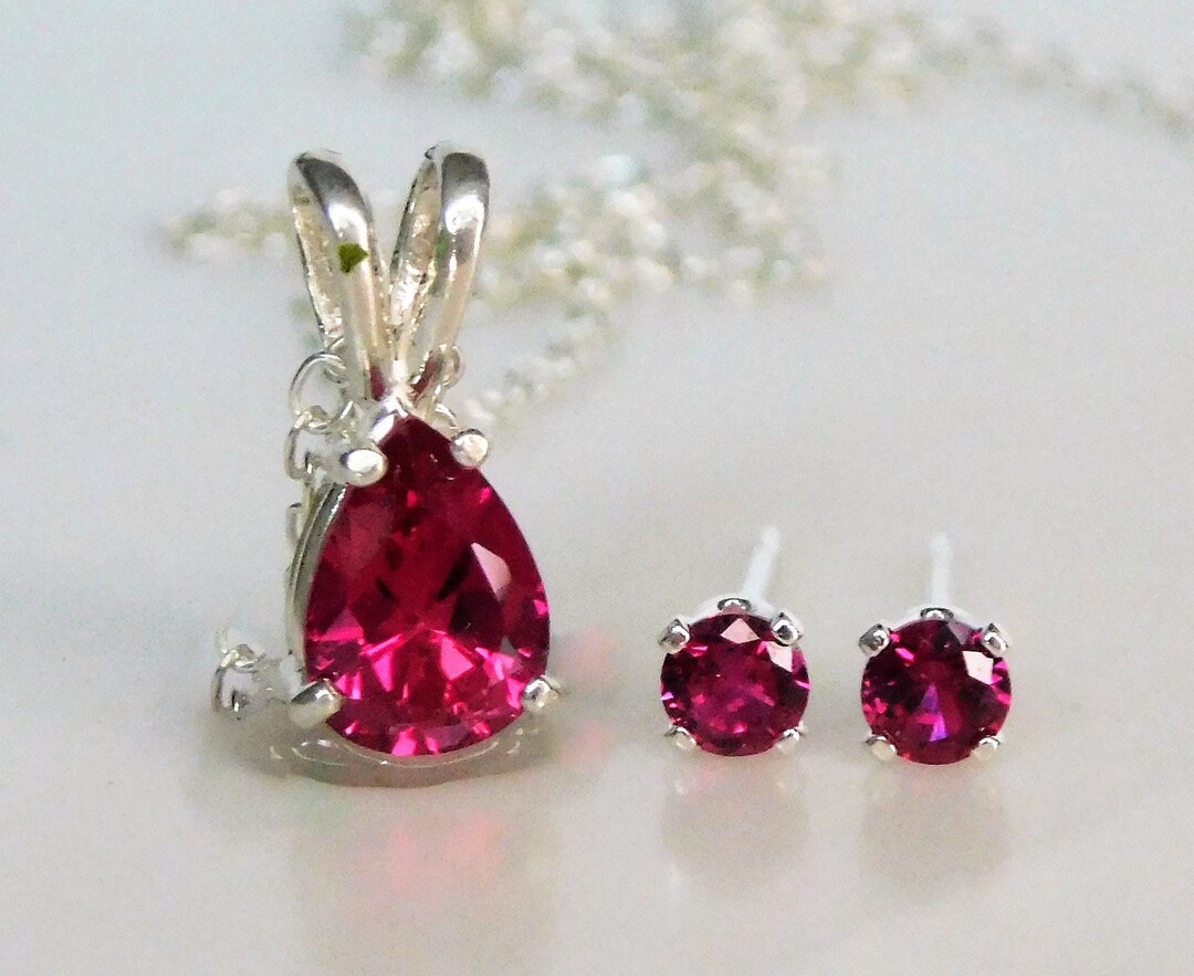 NEW Ruby Jewelry Set Ruby Studs and Pendant Dainty Ruby Necklace ...