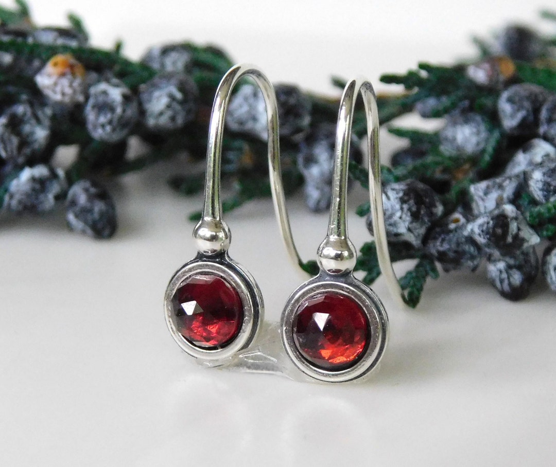 Art Deco Natural Red Garnet Drop Earrings: Sterling Silver, January ...
