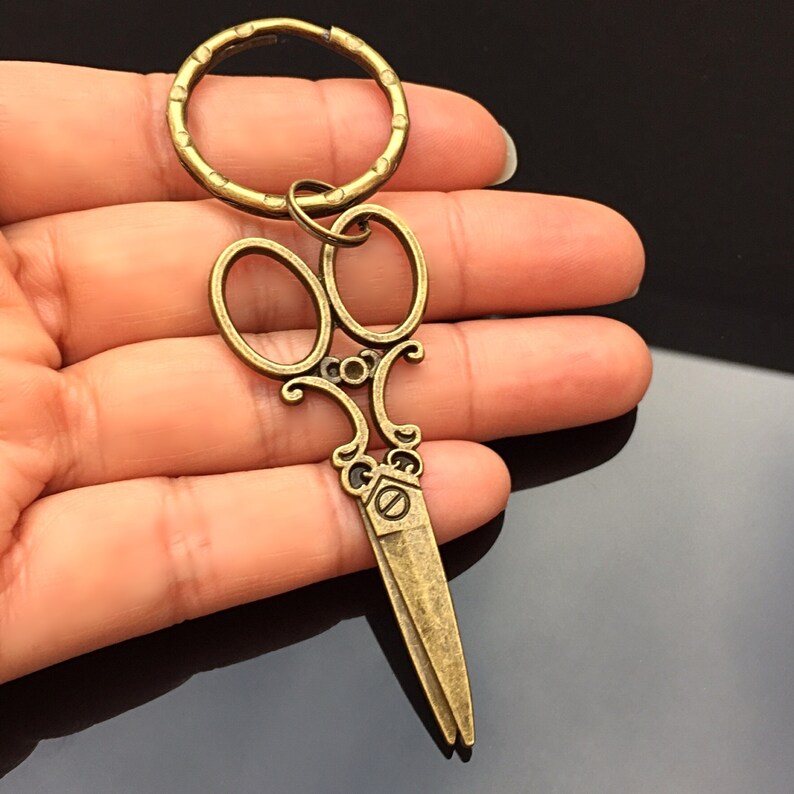 Scissors Keychain Bronze Scissors Keyring Hair Stylist Gift | Etsy