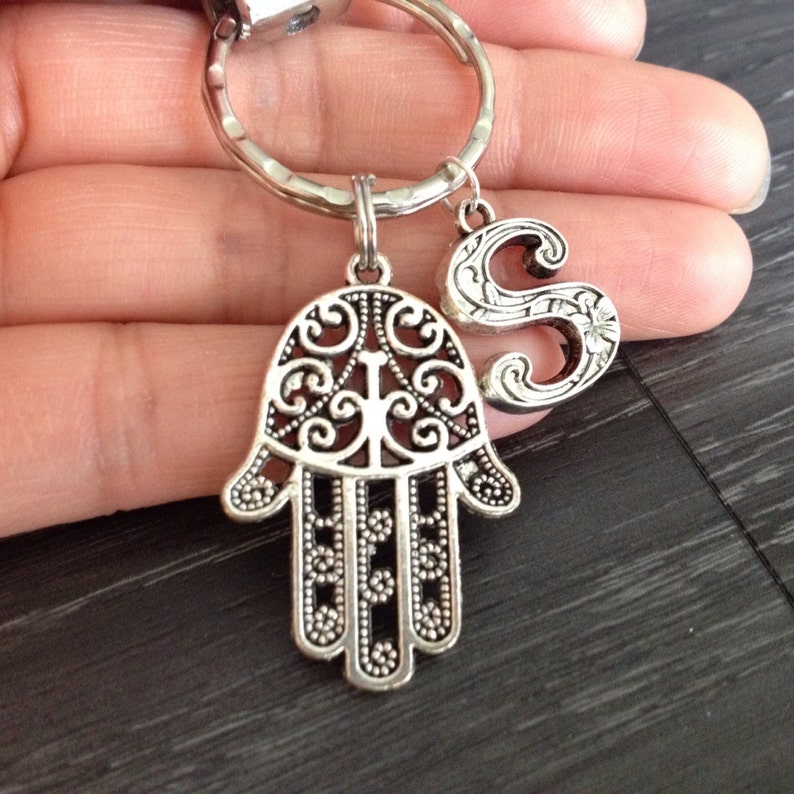 Initial Hamsa Keychain Hamsa Hand Key Ring Custom Initial - Etsy