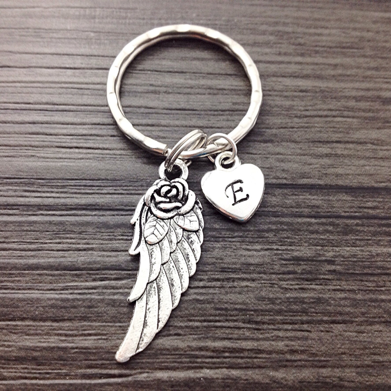 Wing Keychain with Initial Heart angel wing keychain | Etsy