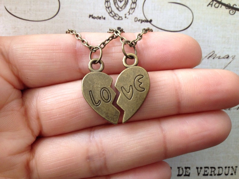 Set of Two Love Half Heart Necklace Couples Jewelry Matching - Etsy