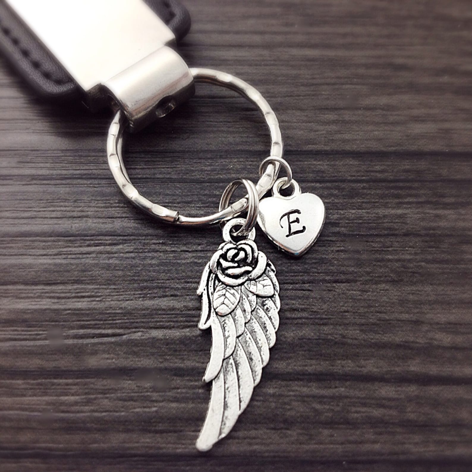 Wing Keychain With Initial Heart, Angel Wing Keychain, Personalized ...