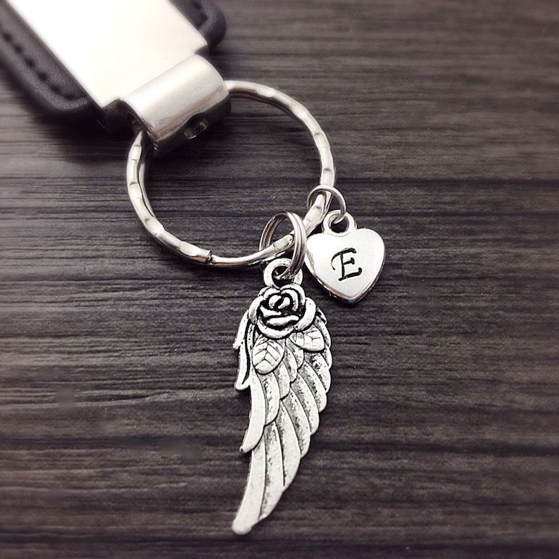 Wing Keychain With Initial Heart, Angel Wing Keychain, Personalized ...