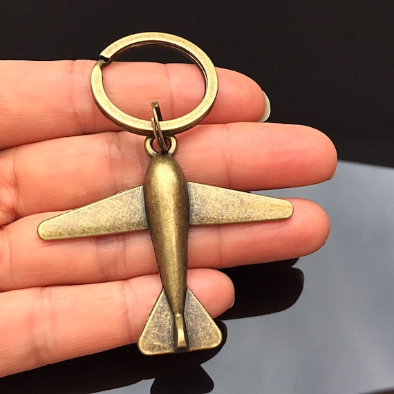Airplane Keychain Bronze Airplane Keyring Aviation Keychain - Etsy