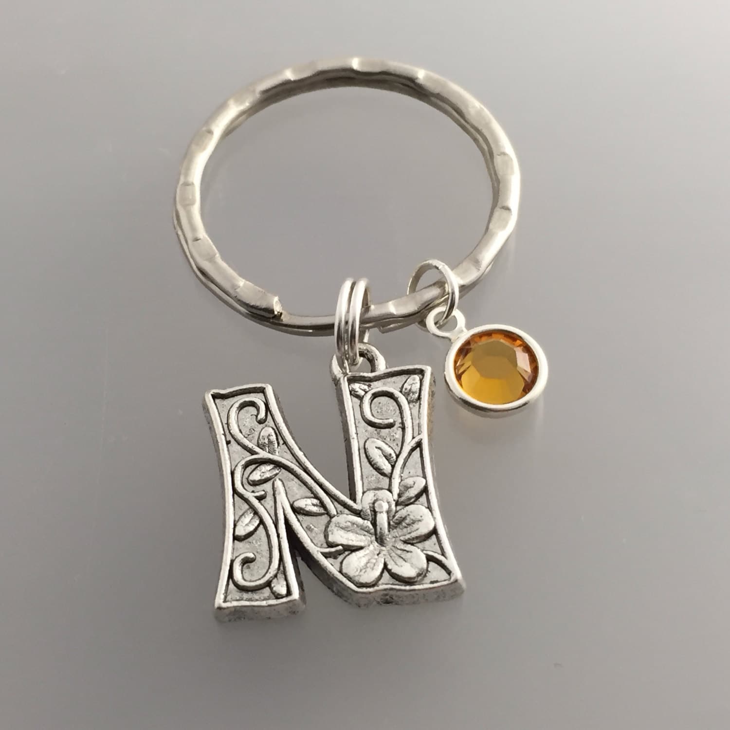 Initial N Keychain Personalized With Topaz Birthstone, November ...