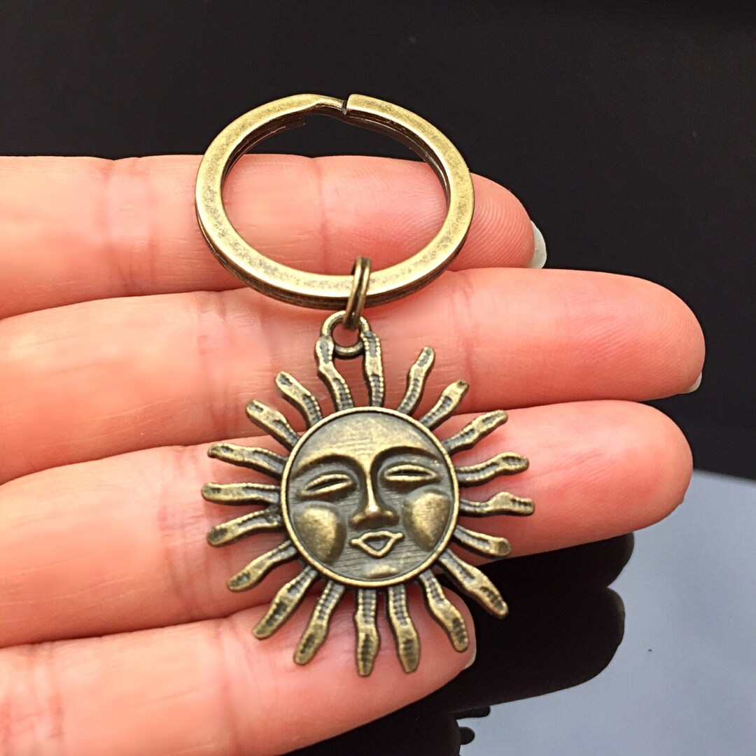 Sun Keychain, Antique Bronze Sun Keyring, Sun Jewelry, Friend Gift, Sun ...