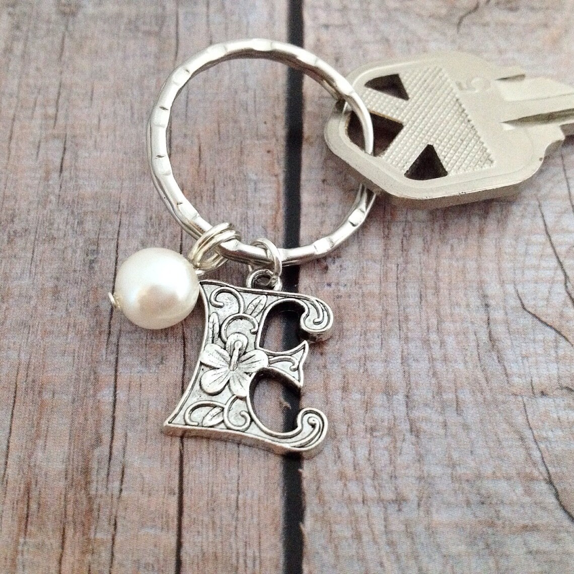 Initial Keychain With Pearl Personalized Keychain Initial - Etsy
